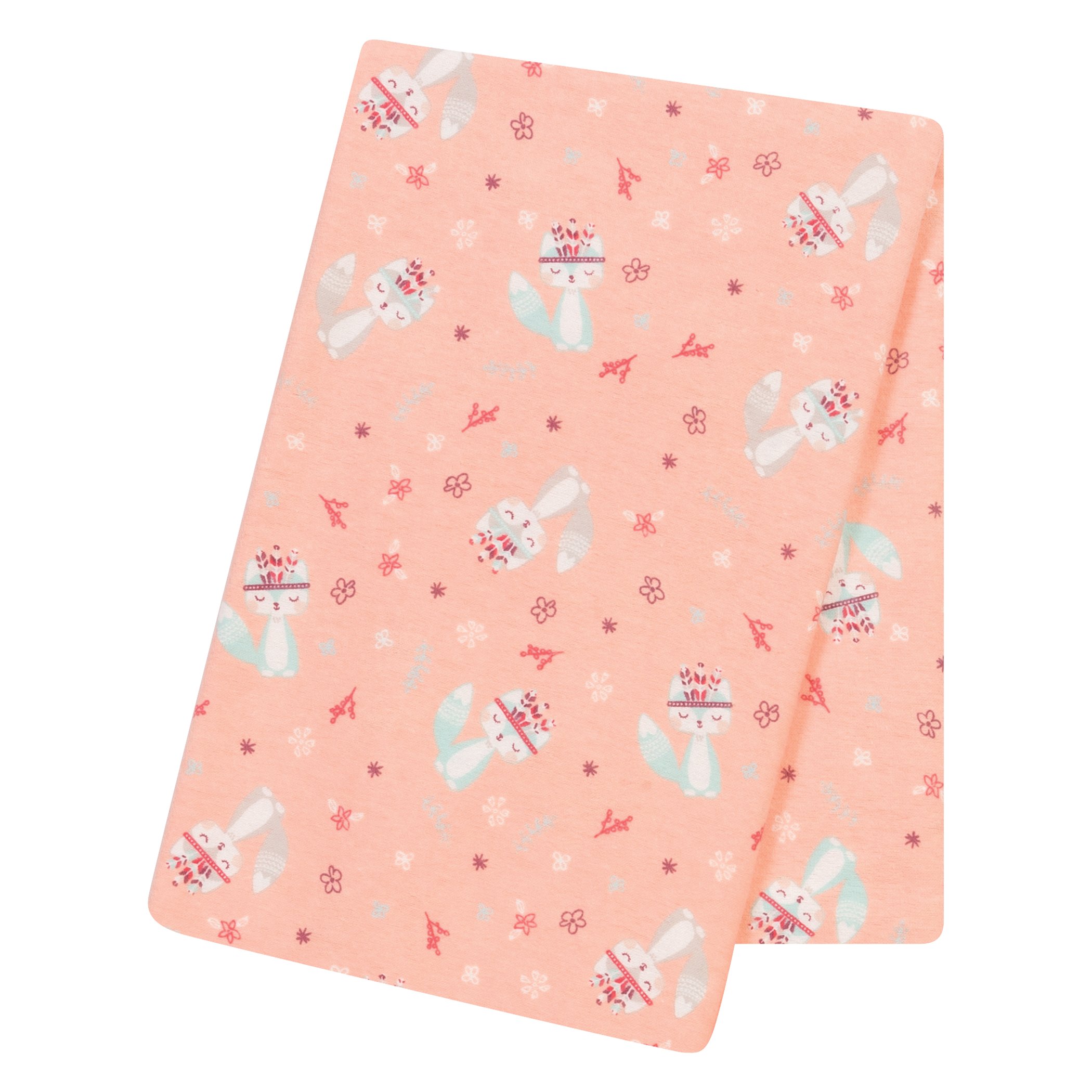 Trend Lab Fox and Flowers Jumbo Deluxe Flannel Swaddle Blanket - Baby Fox and Prairie Flowers Scatter Print, Pink, Blue, Purple and Peach, 48 in x 48 in