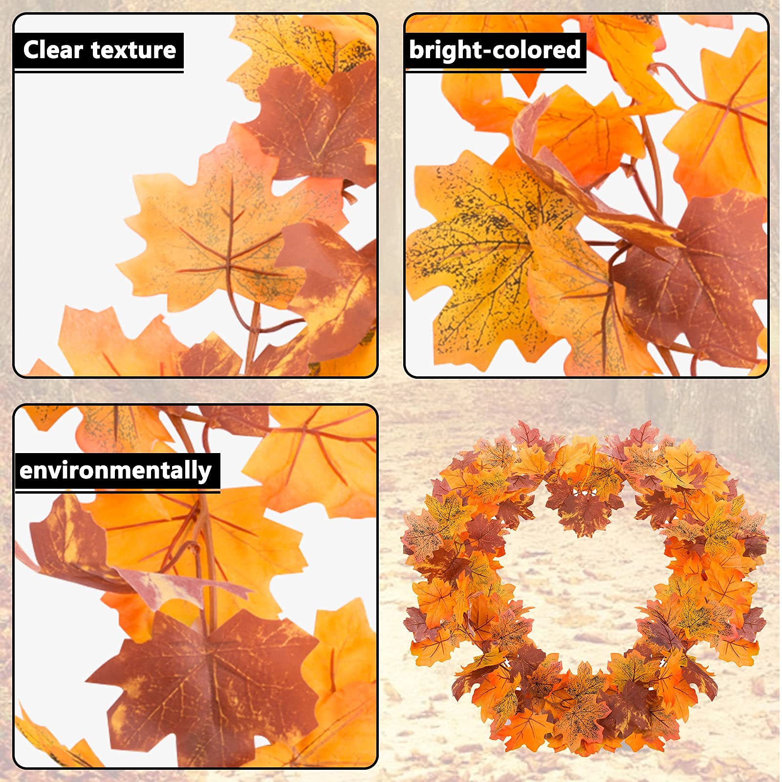 DIQMIAQ 2 Pack Fall Maple Leaf Garlands,5.9 FT/Pcs Autumn Hanging Fall Leave Vines for Home Garden Wedding Party Thanksgiving Dinner Fireplace Door Frame Doorway Backdrop Christmas Decor