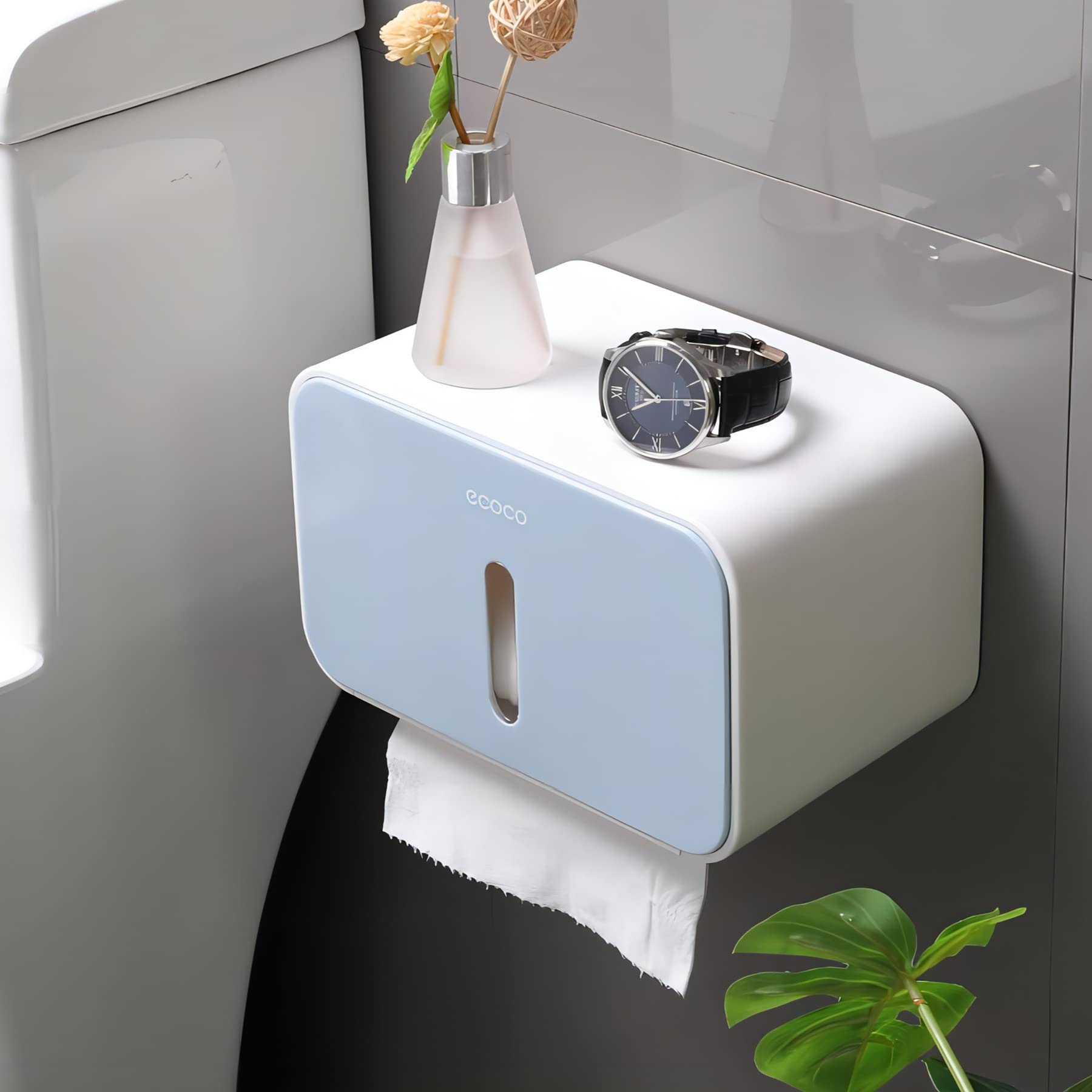Outdoor Waterproof Toilet Paper Holder for Bathroom - Pet Proof Plastic TP Tissue Holder Dispenser Full Cover Adhesive Mounted for Small RV TP Roll