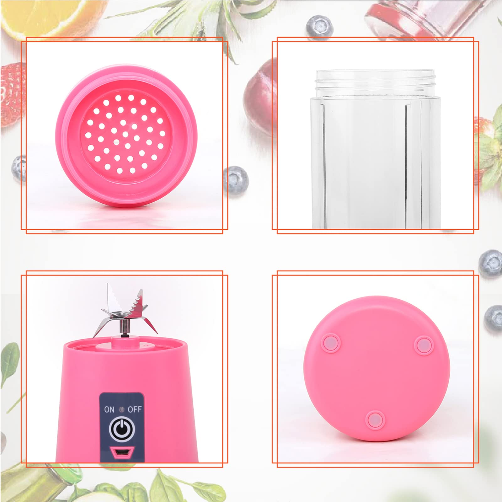 Deflectaair Portable Mini Smoothie Blender - USB Rechargeable, Pink, 380ml