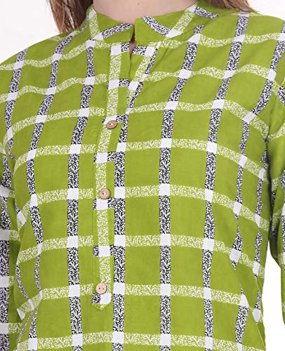Chichi Women's Indian Checks Cotton Kurti Top, Green, XX-Large