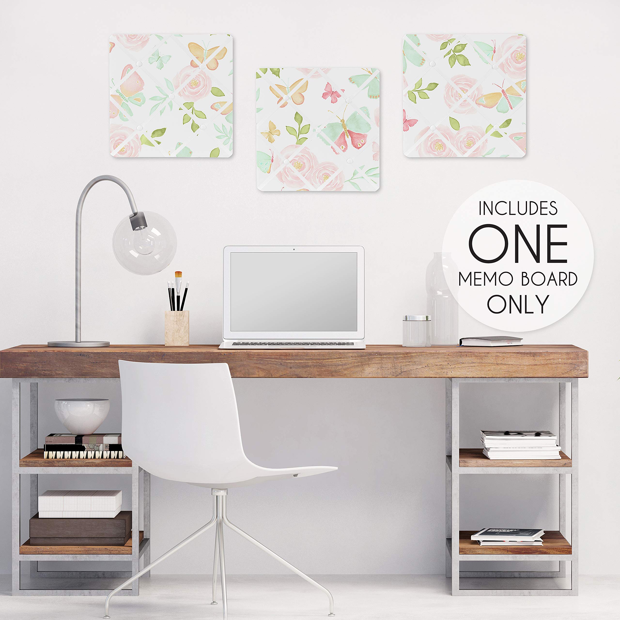 Sweet Jojo Designs Blush Pink, Mint and White Watercolor Rose Fabric Memory Memo Photo Bulletin Board for Butterfly Floral Collection