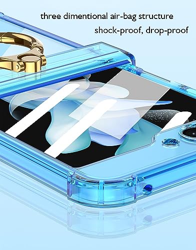 GO-VOLMON Clear Case for Galaxy Z Flip 5 with Magnet and Ring, Transparent Kickstand Case for Samsung Galaxy Z Flip 5 for Man and Woman, Shockproof Phone Case with Hinge Protector for Z Flip 5