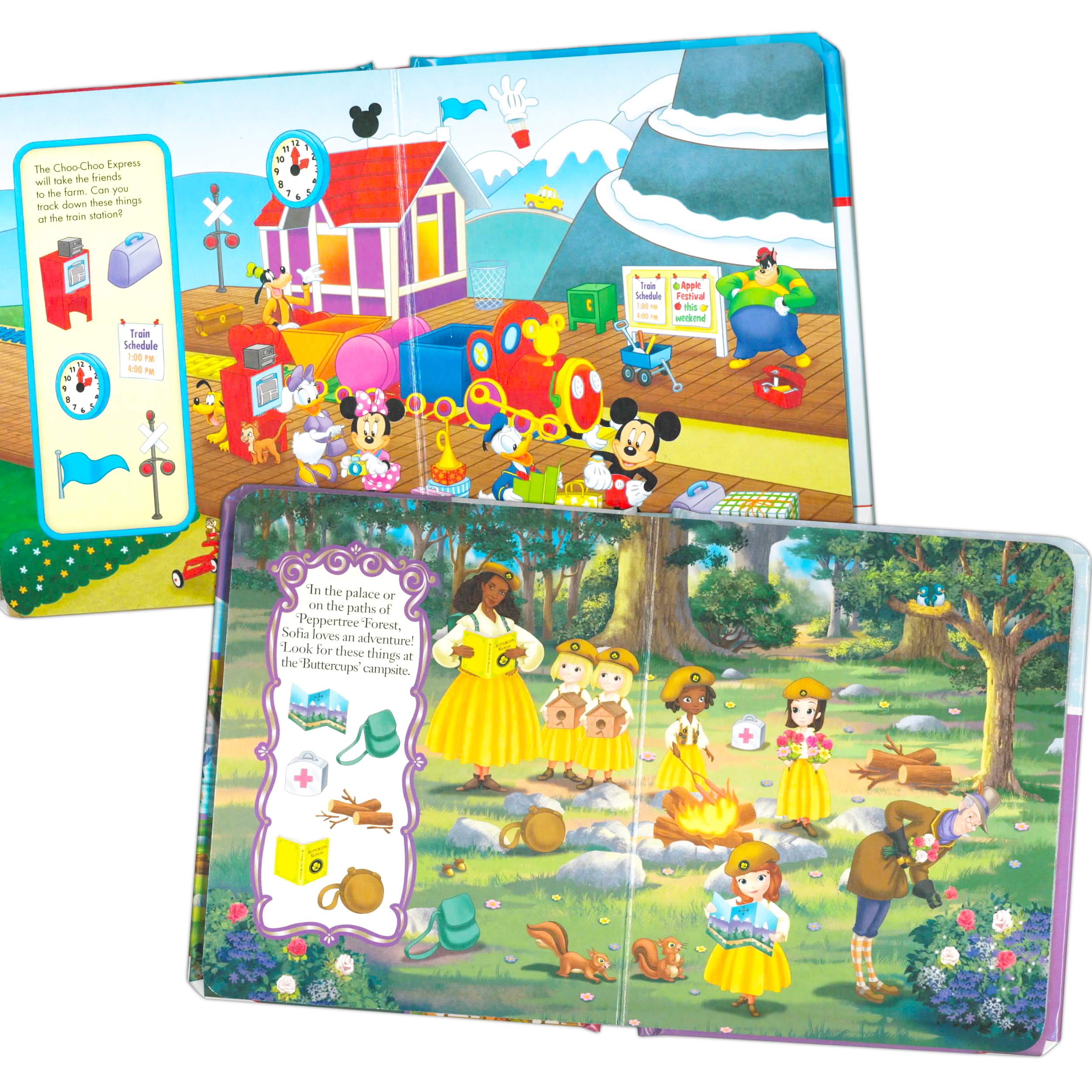 Disney Puzzle Picture Search Book Set - 4 Disney Travel Puzzle Board Books Featuring Disney Mickey Mouse, Minnie Mouse, Sofia The First, Jake and The Neverland Pirates and Doc McStuffins.