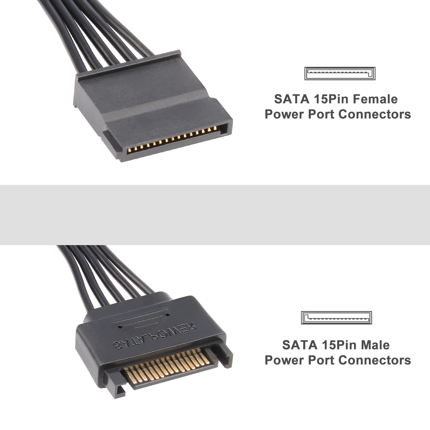 J&D 15 Pin SATA Power Extension Cable (3Pack), Sata Male to Female Cable, Sata Power Cable Extension, 10 inch, Black (3 Pack)