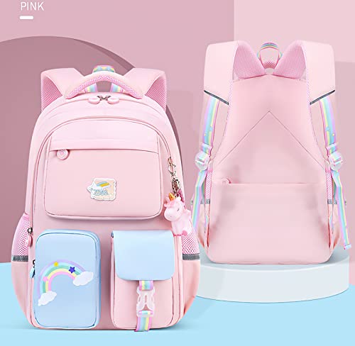 CILREA Backpack for Girls,School Backpack for Girls, Cute Book Bag with Compartments for Teen Girl Kid Students Elementary Middle School, Kids' School Bag, Pink