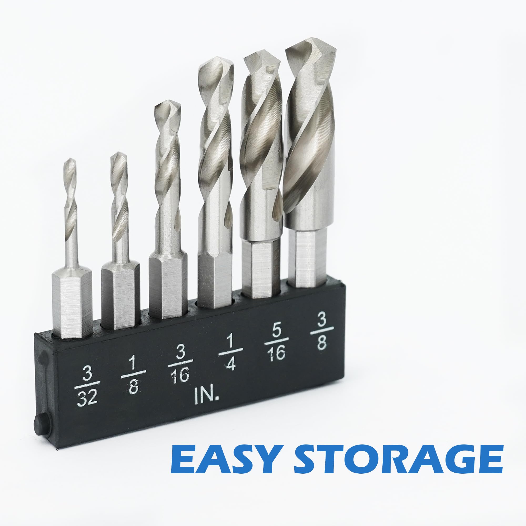 APRW Stubby Drill Bit Set for Metal,6 pcs 1/4" Hex Shank M2 HSS for Quick Change,Short Drill Bits for Right Angle Adapter and Tight Spaces,Metal Drill Bit Set for Steel, Wood, Plastic, etc.