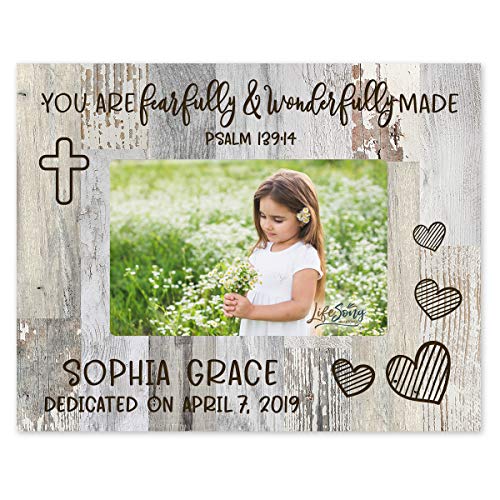 LifeSong Milestones 1st Holy Communion Baptism Photo Frame Baby Baptism Gifts for Boys and Girls Blessing for Child 8ā x 10ā Frame Holds 4ā x 6ā Photo - Fearfully & Wonderfully (Light Distressed)