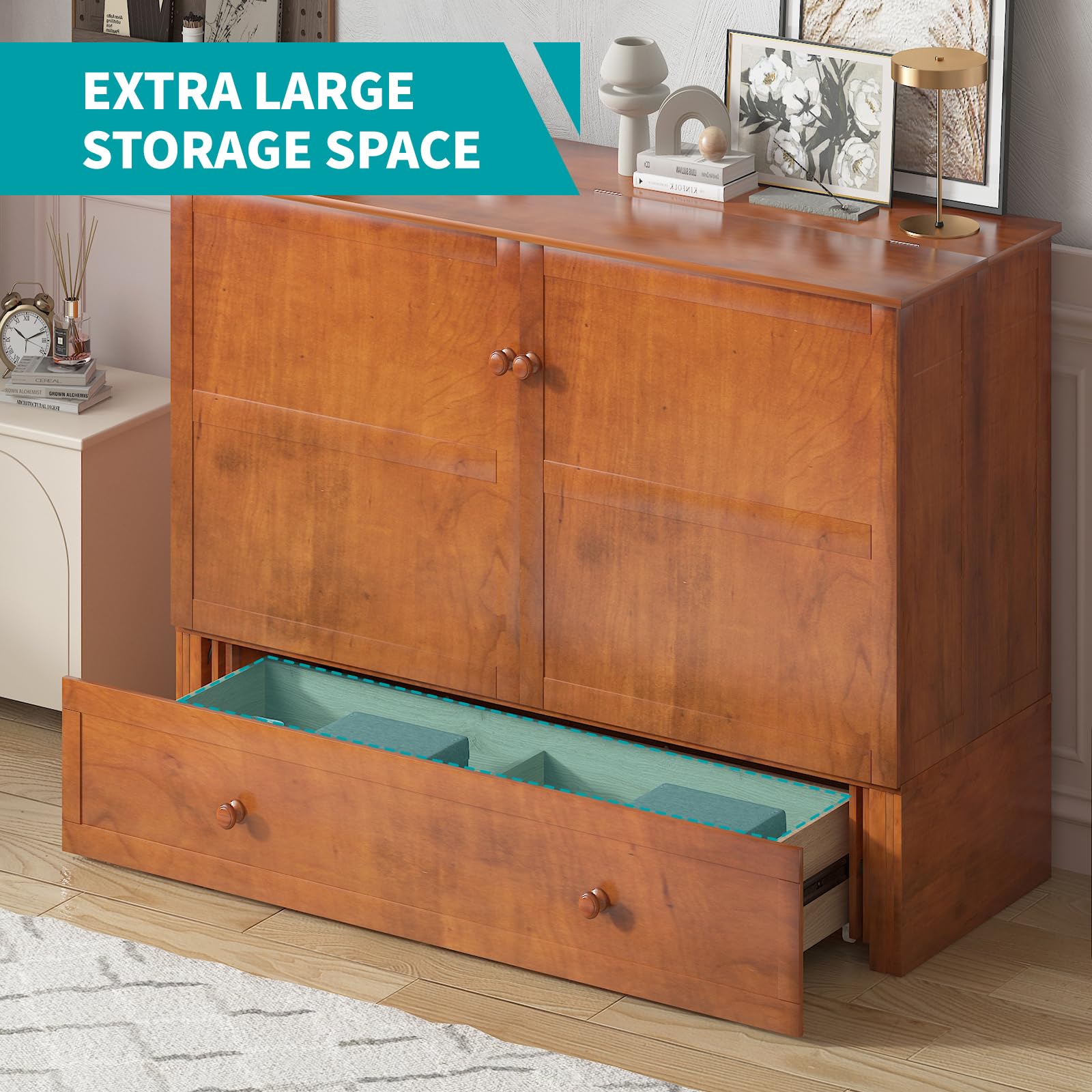BALUS Murphy Bed Queen with Mattress, Cherry