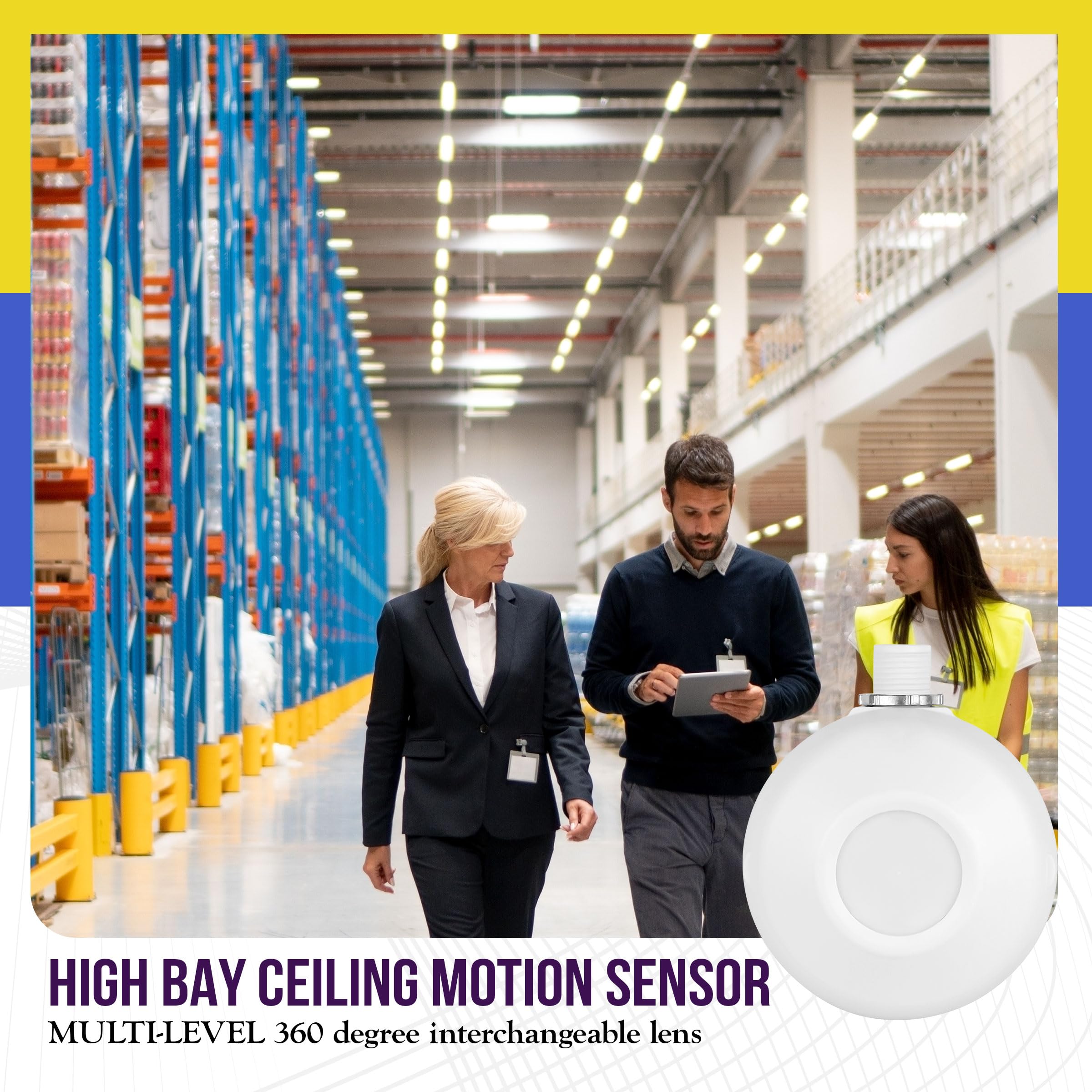 ENERLITES High Bay 360 Degree Passive Infrared (PIR) Ceiling Occupancy Motion Sensor, 1200-2800 sq. ft. Coverage, 120-277VAC, Commercial/Industrial Grade, MPC-50H, 8 Pack