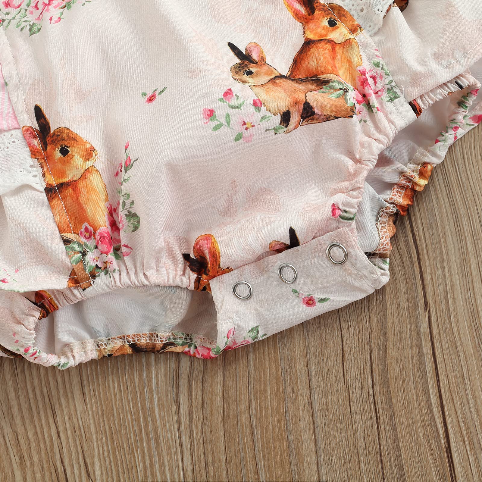 BOIBOKOKO Infant Baby Girl Easter Outfits Sleeveless Bunny Floral Print Romper Ruffle Halter Jumpsuit Bodysuit Easter Clothing (1#Beige, 0-6 Months)