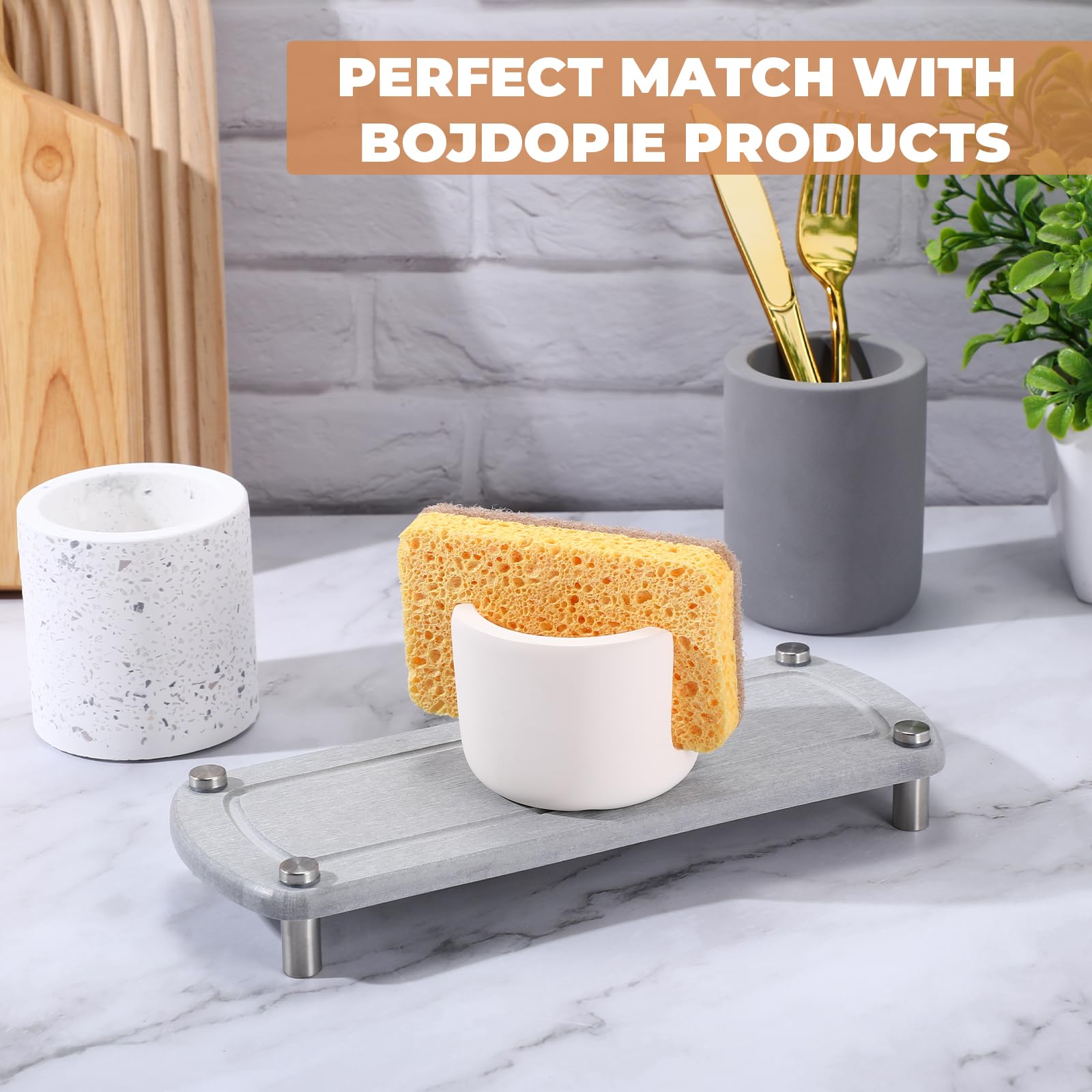 BOJDOPIE Diatomite Sponge Holder for Kitchen Sink, Water Absorbing Sink Stone Drying Caddy, Quick Dry Dish Sponge Organizer for Kitchen Bathroom (Beige)