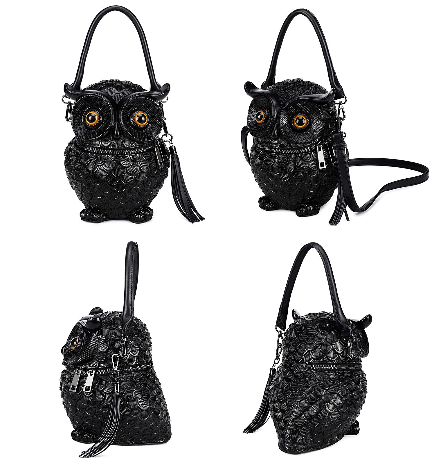 zijingyiran 3D Owl Embossed Shoulder Bag Creative Punk Female Bag Messenger Bag Original Animal Tassel Handbag 2021 New (Golden)