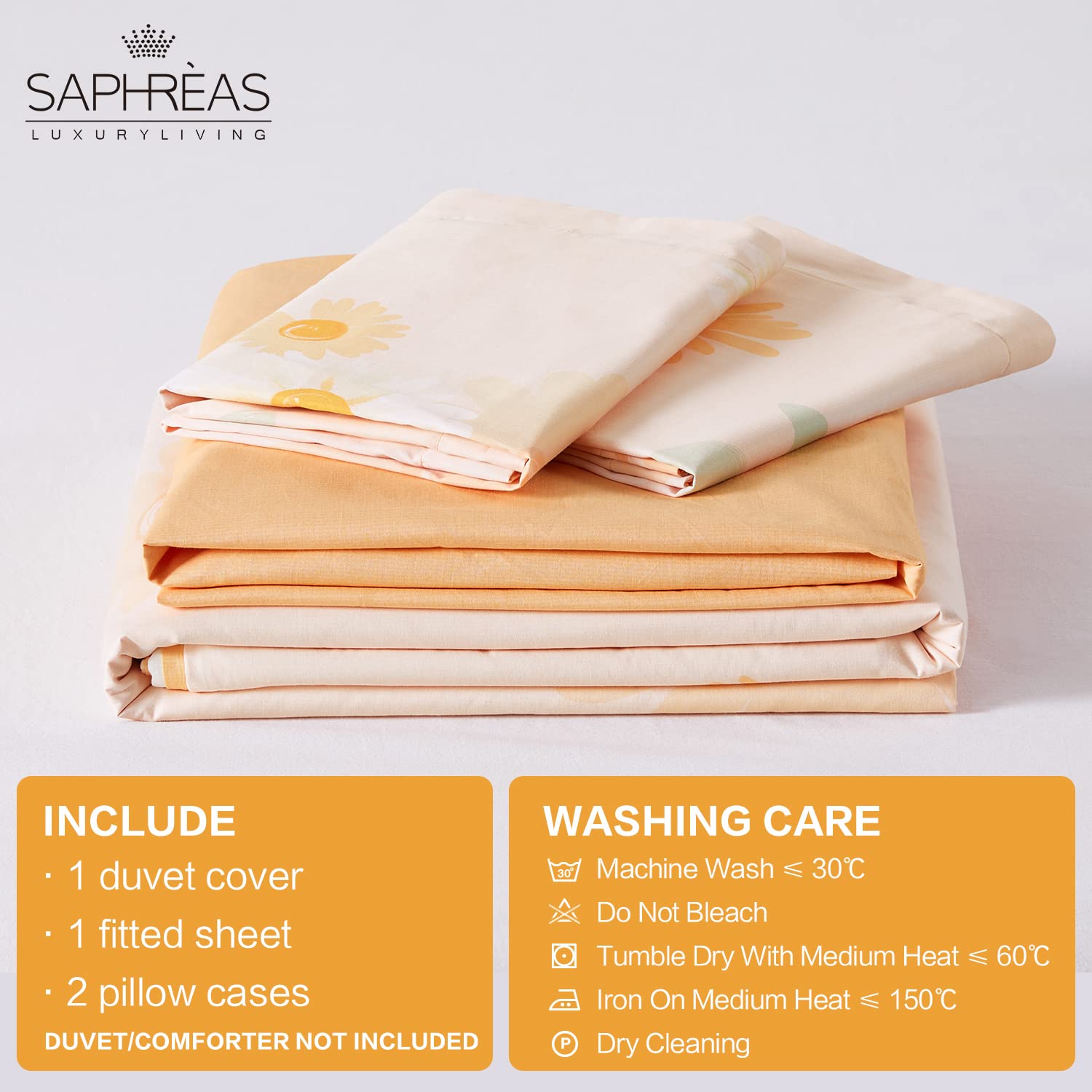 SAPHREAS King Size Duvet Cover Set with Fitted Sheet 4pcs Daisy Floral Bedding Comforter Cover Set 1 Quilt Cover 1 Fitted Sheet 2 Pillow Shams