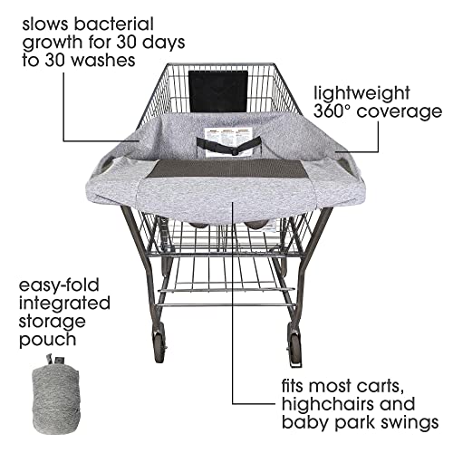 Boppy Compact Shopping Cart Cover, Antibacterial Treated, Gray Heathered with Storage Pouch, Easy-on Stretch Fabric for Single and Wide Shopping Carts, Highchairs and Playground Swings, 6-48 Months