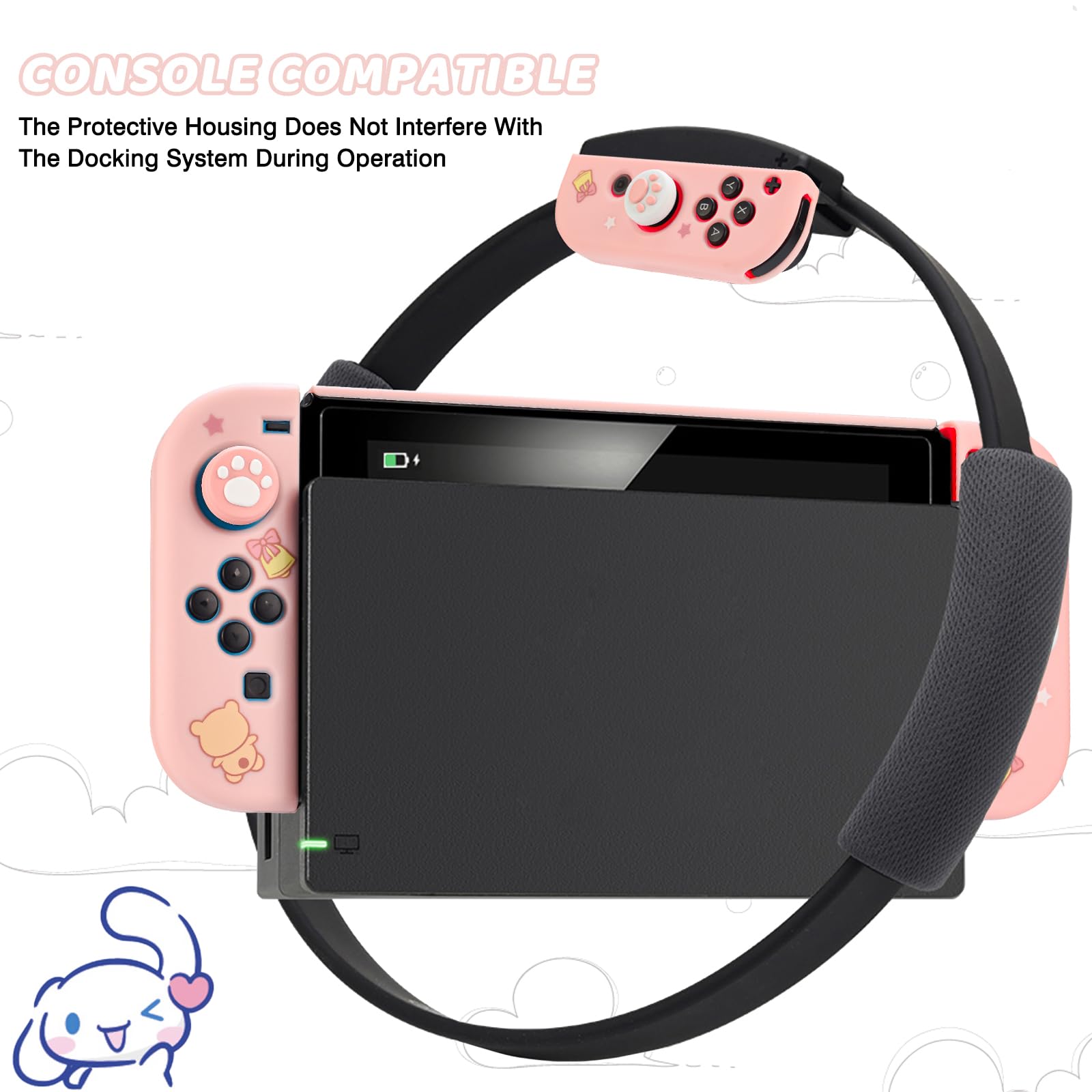 DLseego Dockable Protective Case for Switch, Newest Pattern Cover with Anti-Scratch and Shock-Absorption Design Hard Cover with 2 pcs Thumb Grips – Pink Sleepy Rabbit
