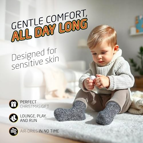 HOT FEET Toddler Warm Socks β 5/6 Pack Thermal Crew Winter Socks for Toddlers, Thick Insulated Snow Socks for Kids, 2 Solid Non-gripped / 3 Marled Gripped (2)