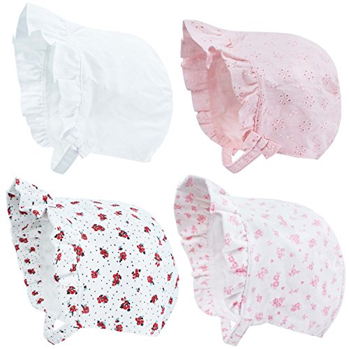 Keepersheep Infant Baby Girls' Bonnet Hat Cap, Cotton Flower Print Embroidery Bonnet(12-18 Months, White)