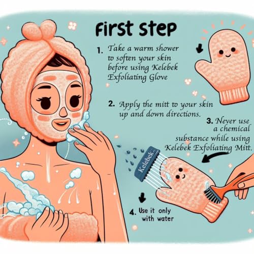 Kelebek Premium Natural Exfoliating Gloves, Turkish Hammam Kese, Original Exfoliating Mitt, Body Scrub for Men and Women (Black 2 Count (Rough))