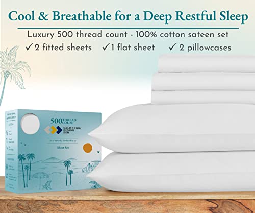 California Design Den 5 Piece Split King Size Sheet Set - 100% Cotton 500 Thread Count, Cooling Deep Pocket Bedding for Adjustable Bed, 2 Twin-XL Fitted Elastic Sheets & Pillowcases - Pure White