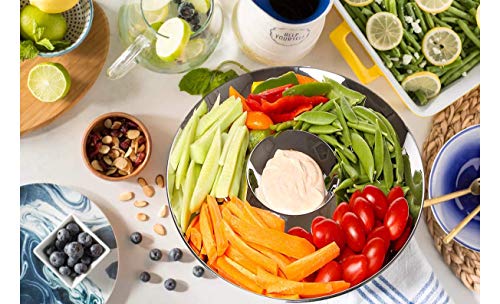 Chip and Dip Serving Bowl, Elegant Serving Dish - Great for Chips, Dips, Appetizer, Fruit Bowl, Salad and Snack β Stainless Steel Chips and Dip Plate