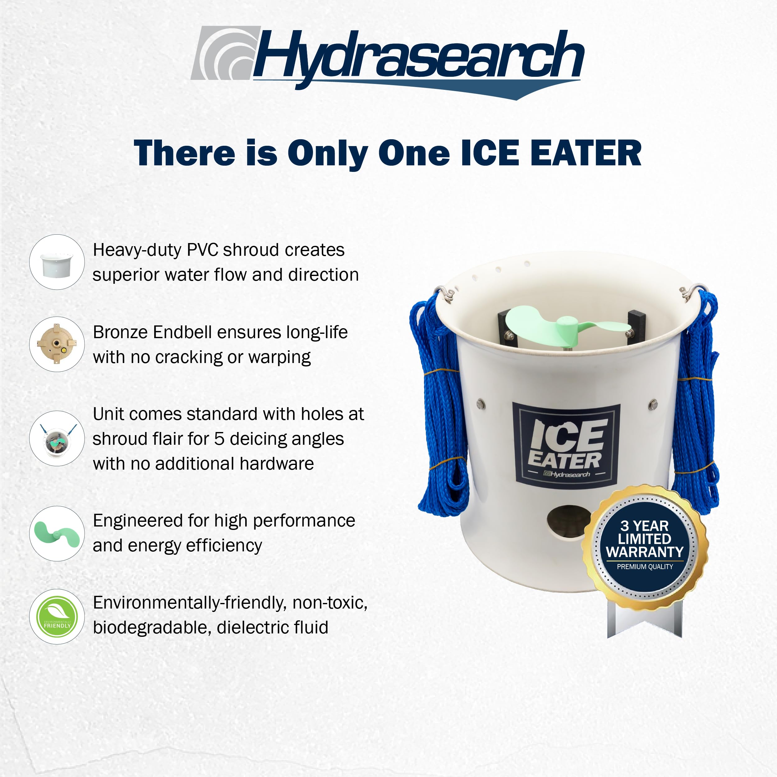 ICE EATER P1000/100-1 Horse Power 115V 100 Feet Power Cord - No Assembly Required | Pond De icer | Dock Bubbler Deicer | Marina De–Icer | Pond Aerator | Hydrasearch