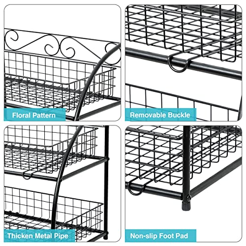 Fruit Basket for Kitchen, Fruit and Vegetable Storage Bowl Stand with Quality Metal Frame, Detachable, Large Capacity, 2 Tier Wire Produce Basket Fruit Holder for Kitchen Countertop Dining Table