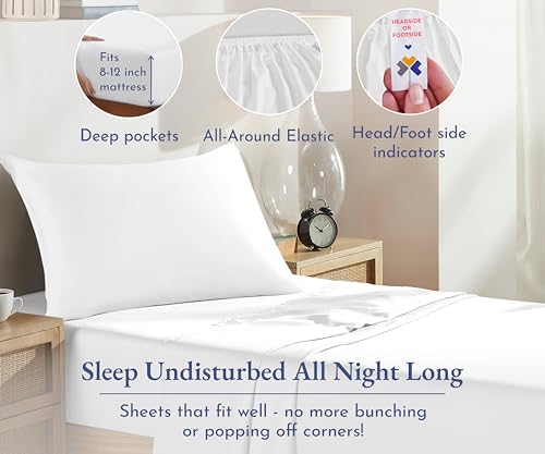 California Design Den Soft 100% Cotton Sheets Twin-XL Bed Sheet Set with Deep Pockets, 3 Pc Extra Long Twin Cooling Sheets with Sateen Weave (White)