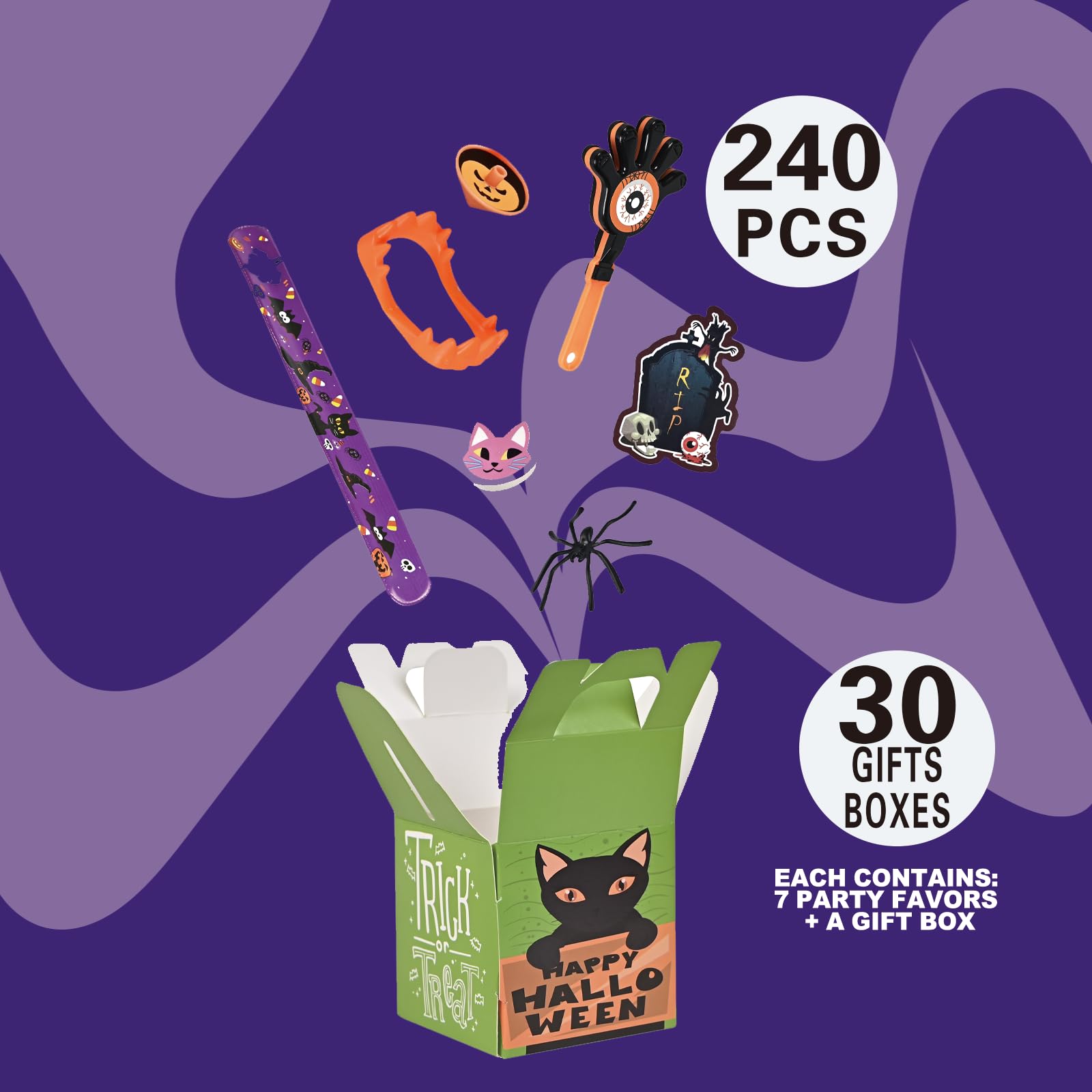 ATFUNSHOP 30PACKS Halloween Treat Boxes and Party Favors 240PCS Trick or Treat Candy Boxes for Classroom Students Exchange Halloween Carnival Prizes