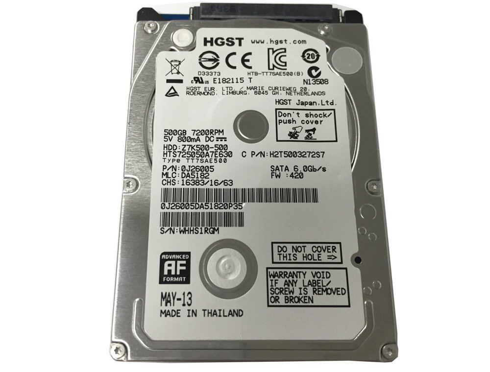 HGST Travelstar 2.5-Inch 500GB 7200RPM SATA III 32MB Cache SATA 6Gbps Internal Bare or OEM Drives (HTS725050B7E630)