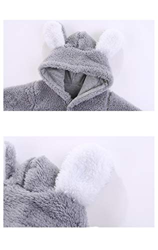 VNVNE Newborn Baby Cartoon Bear Snowsuit Warm Fleece Hooded Romper Jumpsuit (Pink,0-3 Month)
