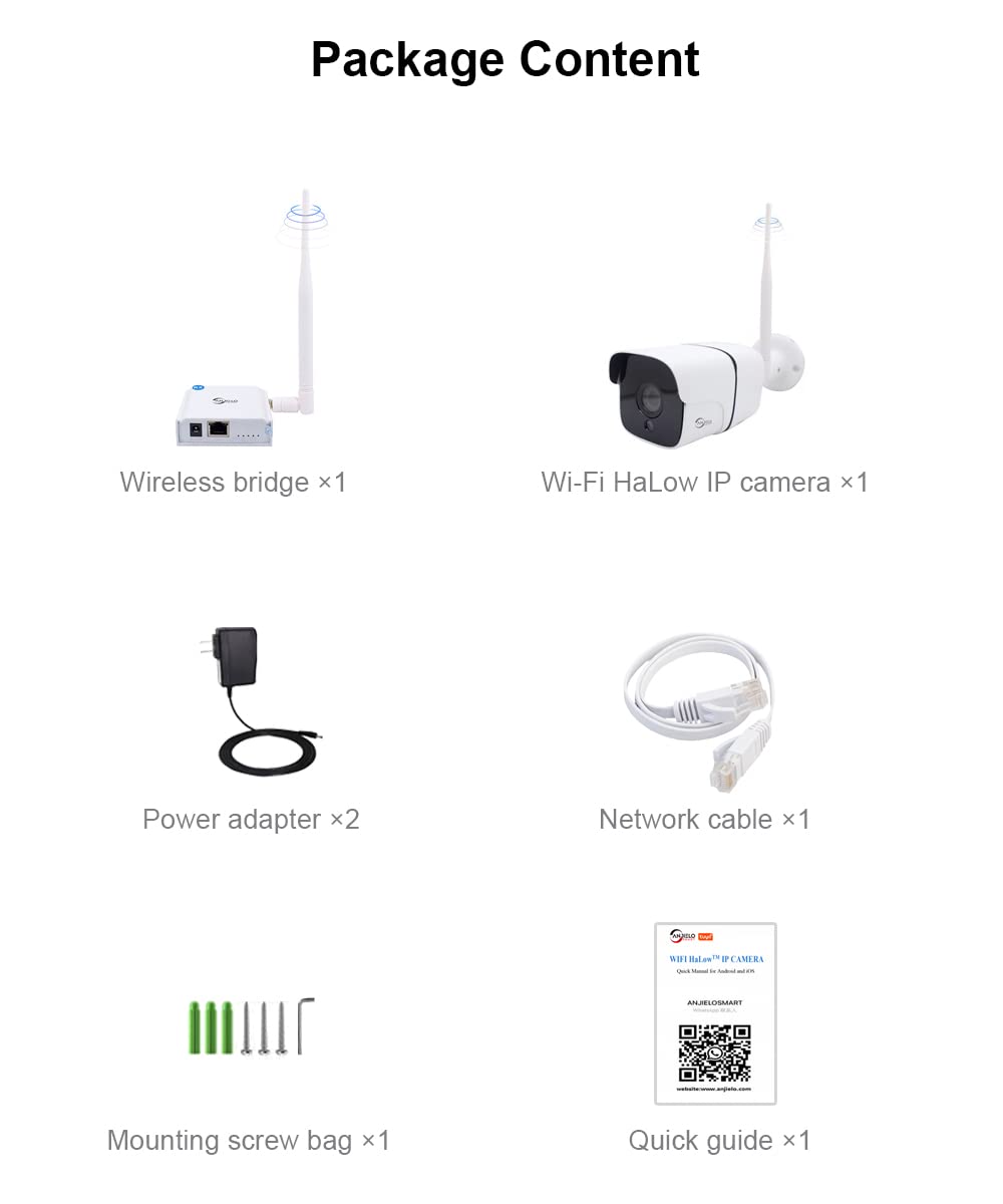 ANJIELO SMART Wireless Bridge Point-to-Point Home Camera Outdoor with 20DBi High-Gain Antenna,2.4G Wi-Fi Bridge HaLow 2MP Camera Supports 3000 feet Outdoor Transmission Distance,Work with Tuya