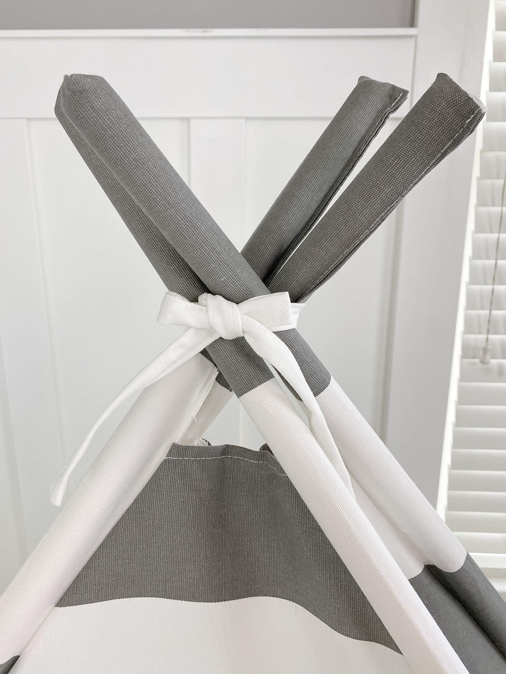 Domestic Objects | Play Tent Bed Canopy | Teepee for Mattress | 100% Cotton Canvas | Premium Quality (Twin/Single No Door) (Gray Stripes)