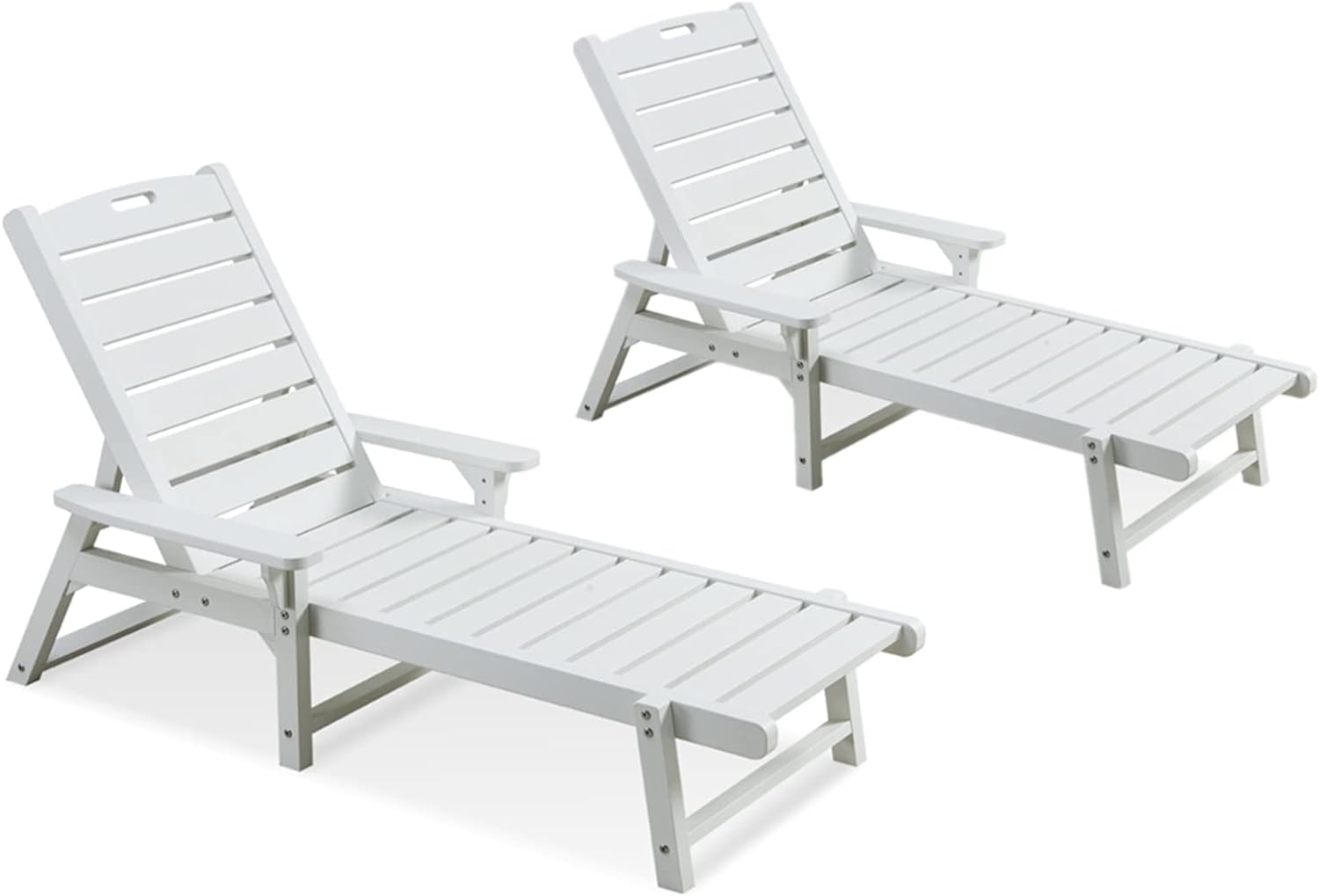 Psilvam Chaise Lounges Set of 2, Lounge Chairs with Adjustable Backrest, Supports Up to 350 lbs, All Weather Recliner Poly Lumber Lounges Bed for Poolside, Porch, Patio(White (2)