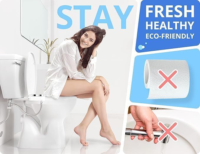 BIDETØASIS Bidet Double-Nozzle Non-Electric Bidet for Toilet, with Front and Rear Washing Functions as Well as a self-Cleaning Mechanism. Adjustable Water Pressure. Easy to Install. (Black)