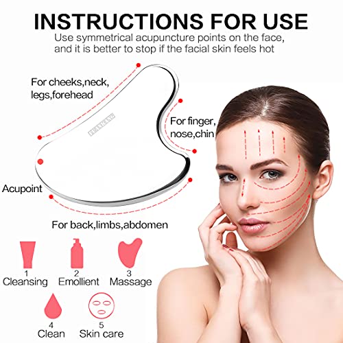 FUANKANG Gua Sha Facial Tools Stainless Steel Scraping Massage Tool for Face Stainless Steel Gua Sha Tool with Travel Pouch