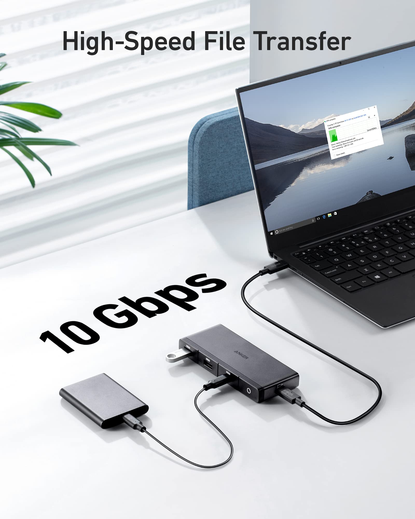 Anker USB C Hub, 556 USB-C Hub (USB4, 8-in-1) with 1.6ft USB4 Cable, 10 Gbps USB-C and USB-A Data Ports, 8K HDMI and DisplayPort Powerline II USB-C to USB 3.1 Gen2 Cable (3ft)