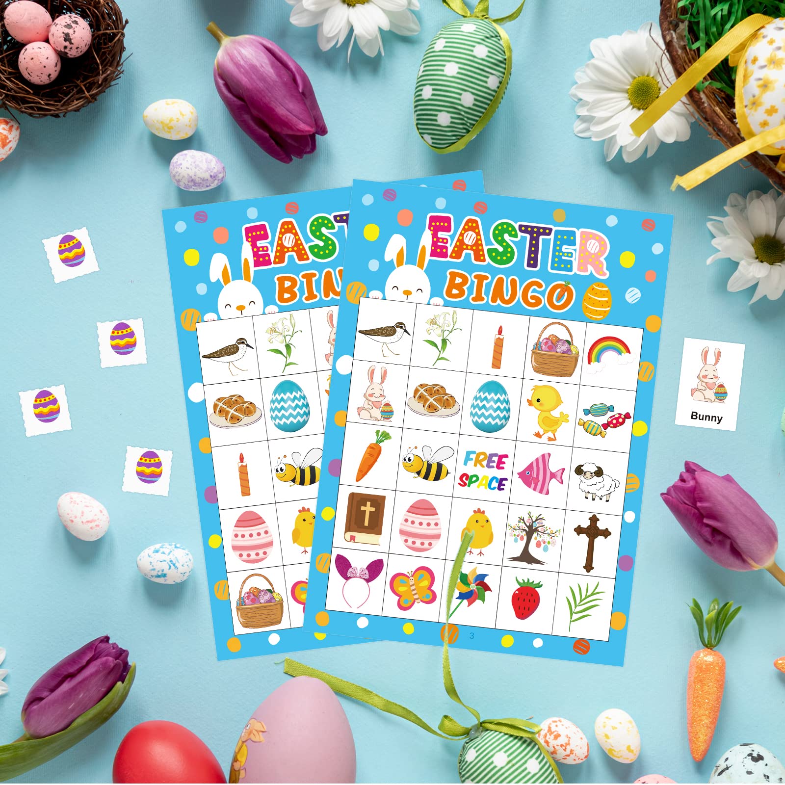 GIANTRUMP 24 Players Easter Bingo Card Games Fun Easter Party Games for School Classroom Family Activities Birthday