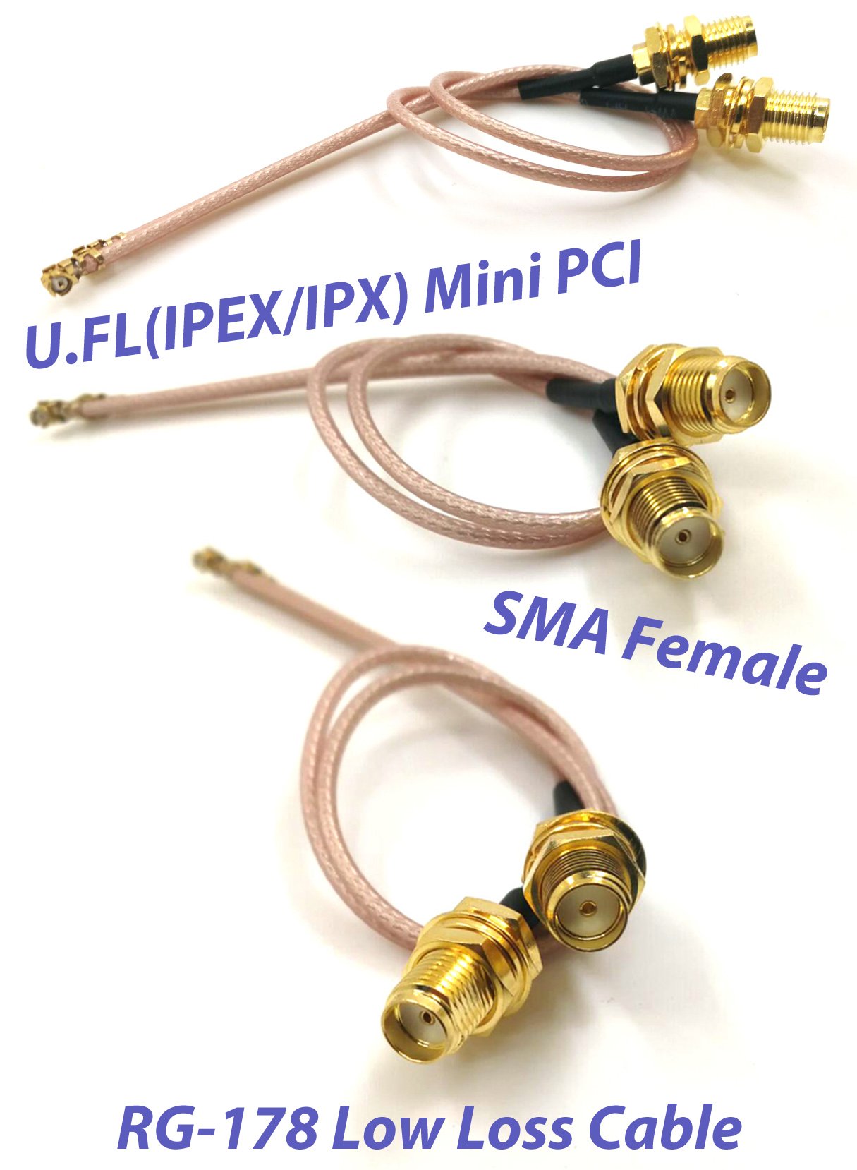 Pack of 4 RF U.FL(IPEX/IPX) Mini PCI to SMA Female Pigtail Antenna Wi-Fi Coaxial RG-178 Low Loss Cable (7 inches (17.8 cm)))