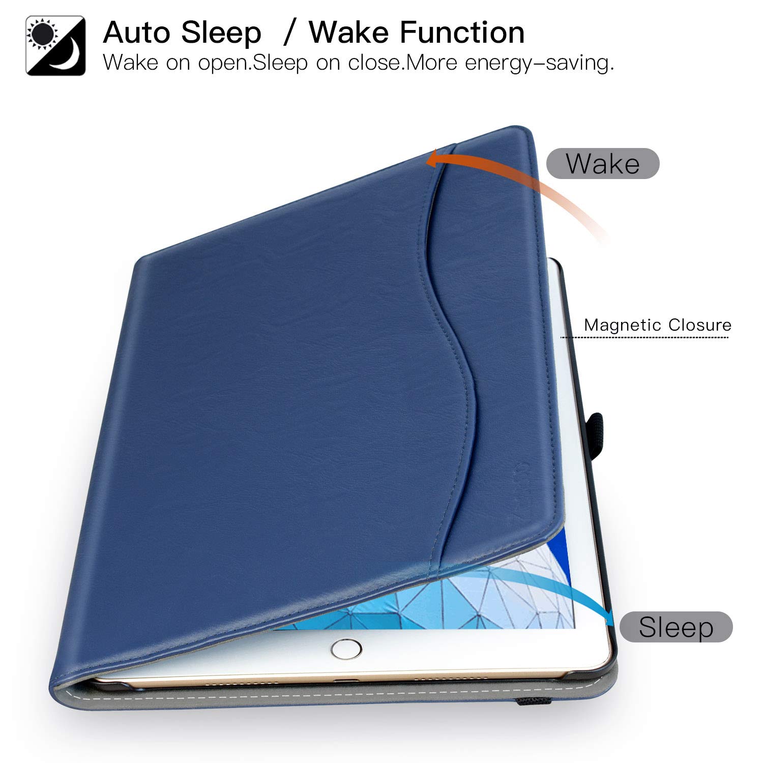 ZtotopCases for iPad Air 3rd Generation 2019/iPad Pro 10.5 Inch 2017, Premium PU Leather Business Folding Stand Folio Cover with Auto Wake/Sleep, Multiple Viewing Angles for iPad Air 3 Gen, Navy Blue