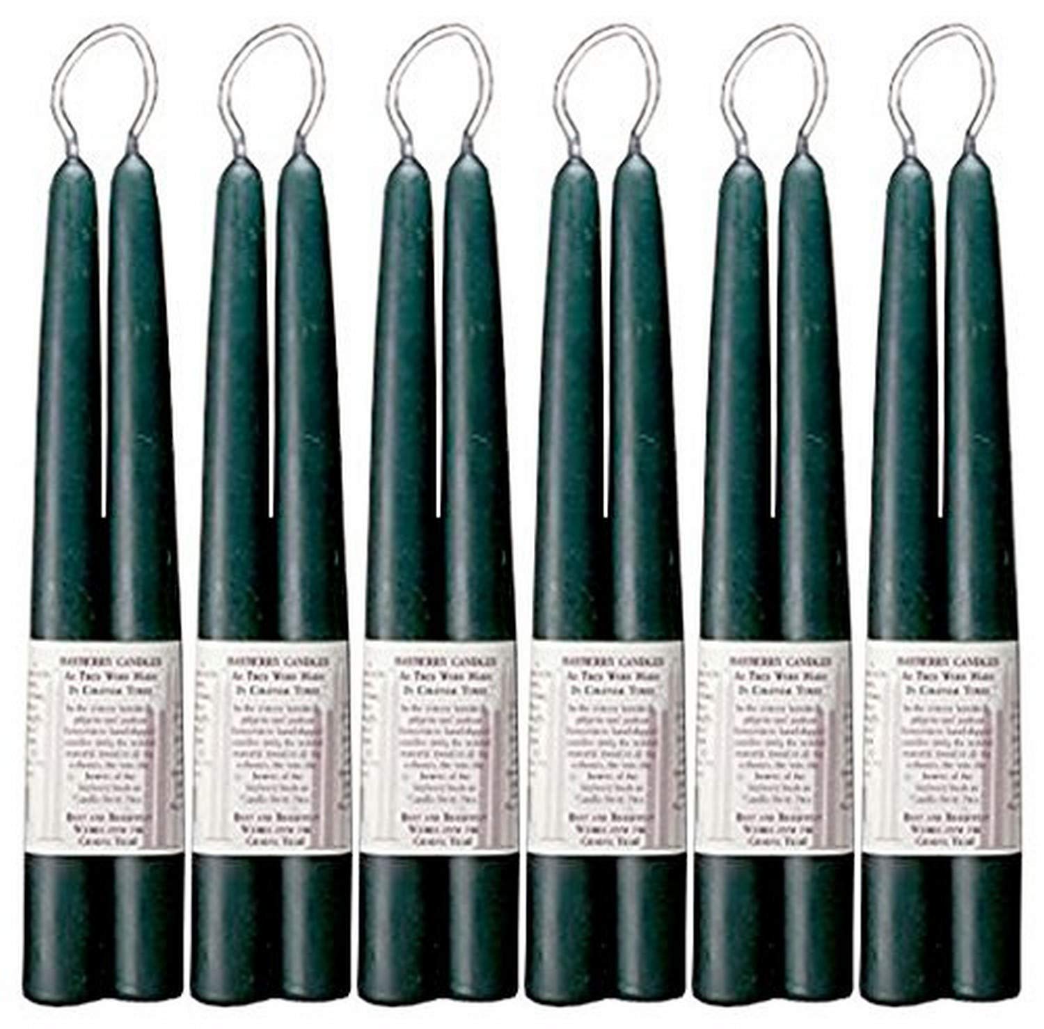 Biedermann & Sons Traditional Hand-Dipped 10-Inch Long Tapered Candles 6 Pairs, Bayberry Green