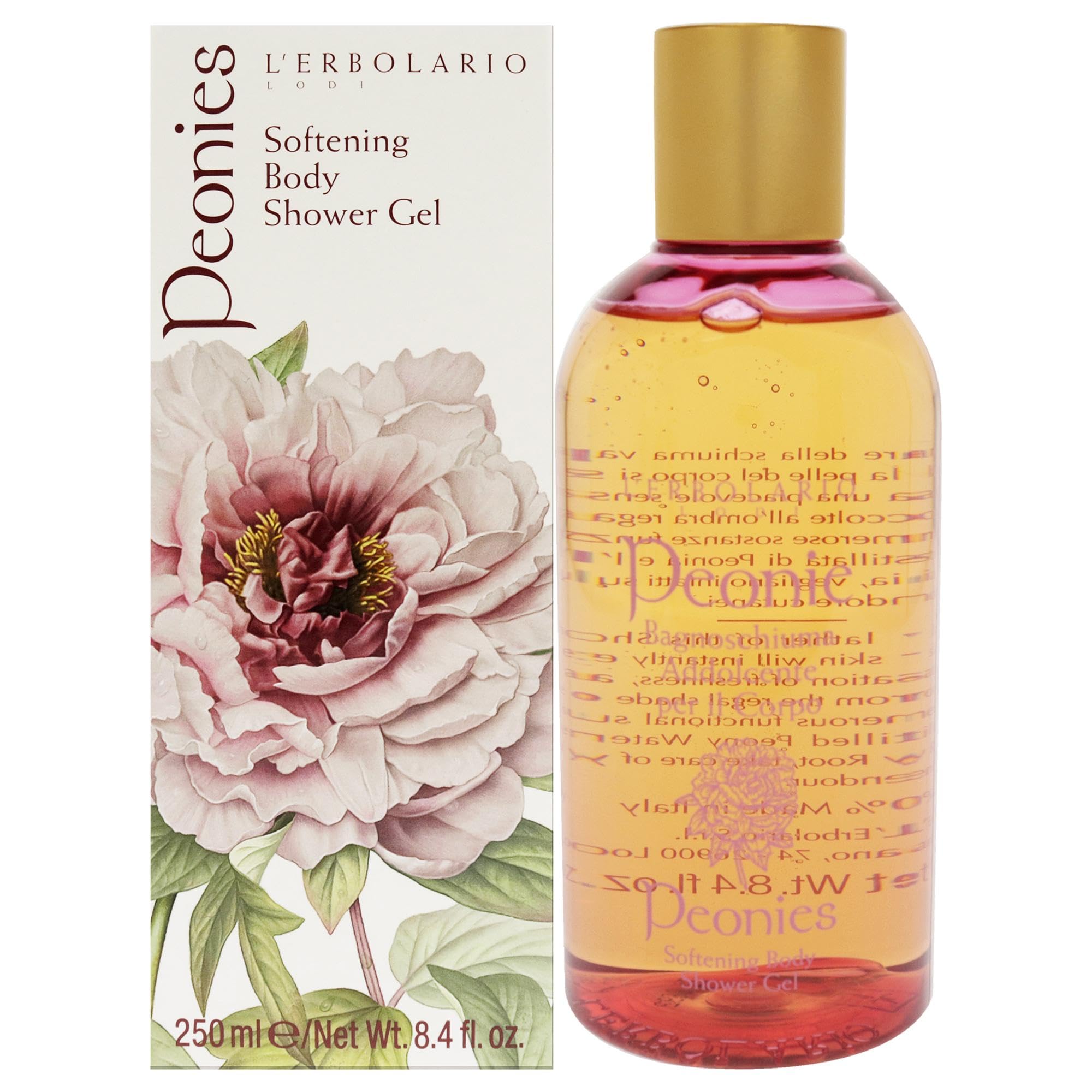 L'Erbolario - Peonies - Softening Body Shower Gel - Perfumed Body Cleanser with Soft and Luscious Foam - Vibrant and Gentle Properties - Floral, Powdery Fragrance, 8.4 oz