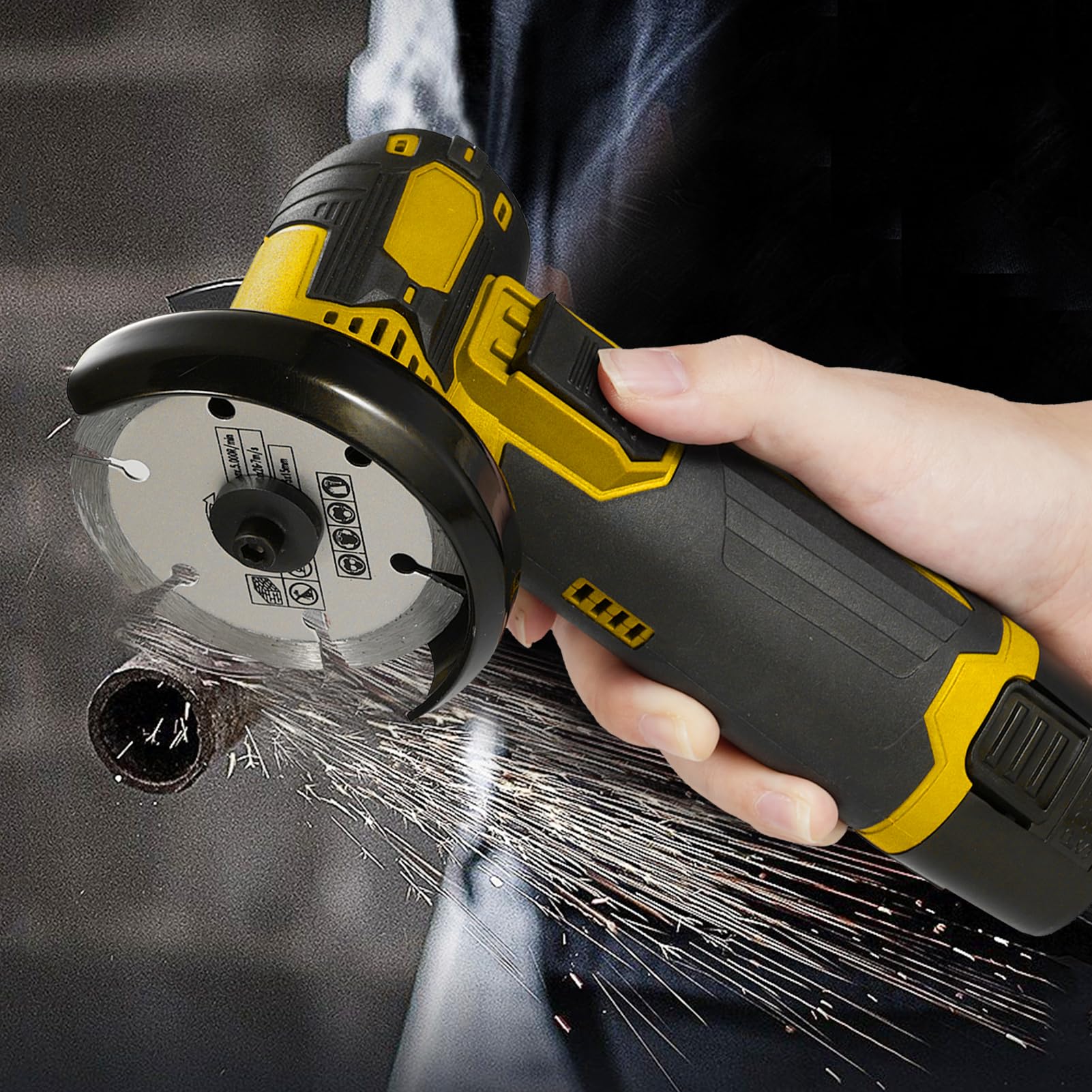 Aumotop Cordless Brushless Angle Grinder Kit, Grinding Disc 3in/76mm, 19500rpm Mini Lightweight Electric Grinding Tool Handheld Cutter with 2 PCS 12V1500mAh Batteries & 6PCS Cutting Discs