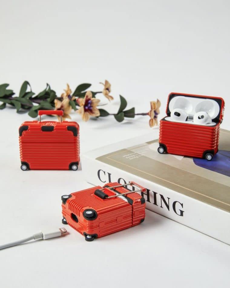 Case for Airpods,Suitcase Trunk Design Airpods Caser Compatible for Apple Airpods 1,2,3&Pro,Travel Enthusiast (AirPods 3,Orange)