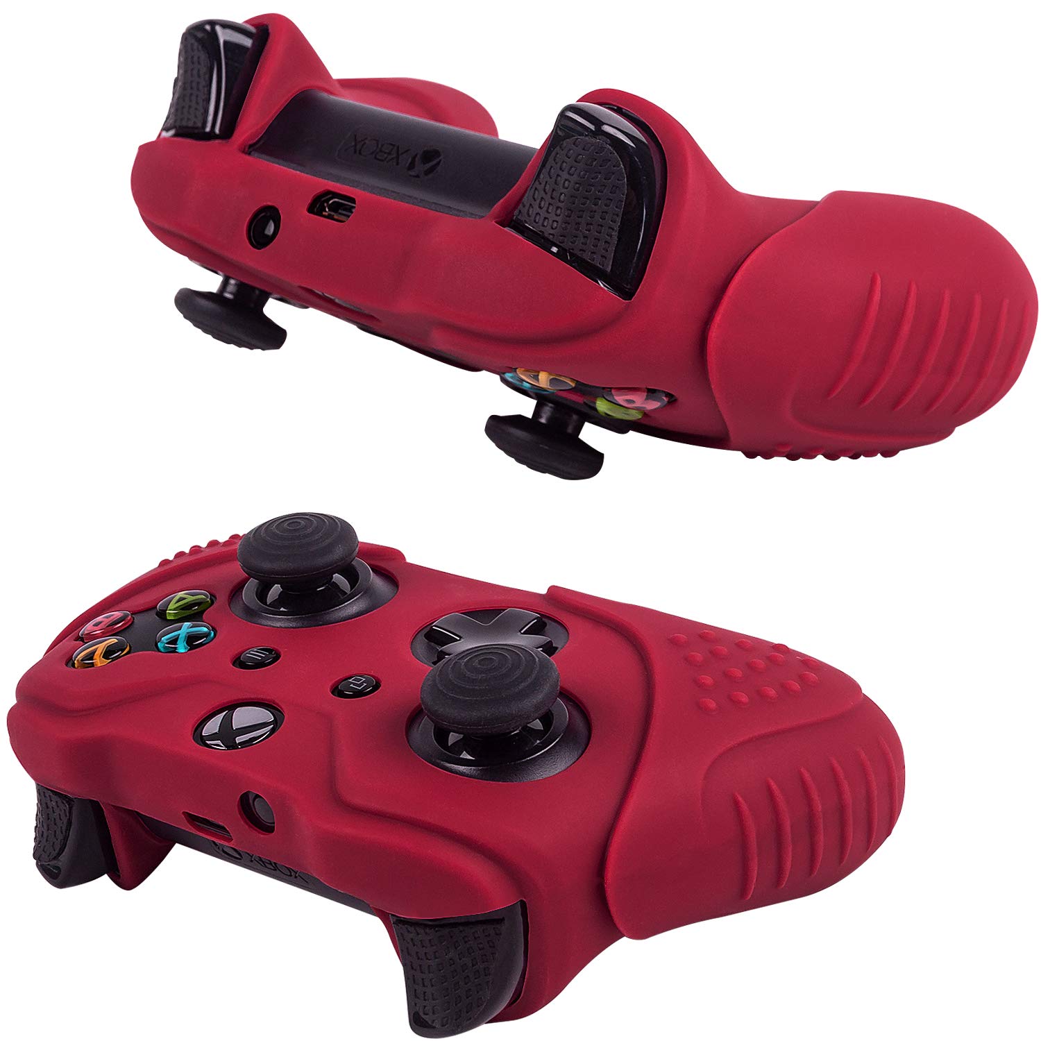 Cybcamo Silicone Skin Cover Grip Set for Xbox One X & One S Controller, Anti-slip Protector Case for Microsoft Xbox 1 Controller with 8 Thumbstick Caps (Red)