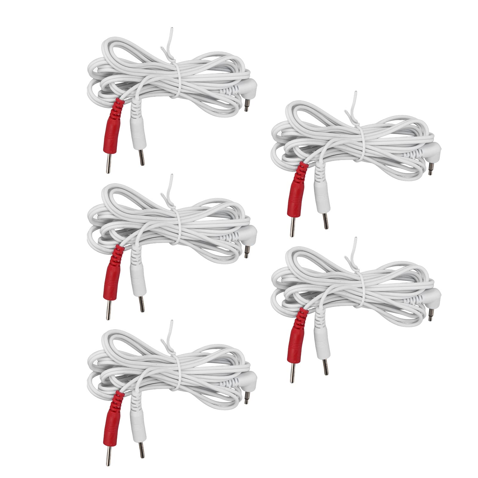 ANGGREK 5PCS Electrode Wire, Electrode Wires Cable 2.5mm Elbow 1.5m Long Electrode Wire for Digital Massage Instrument White