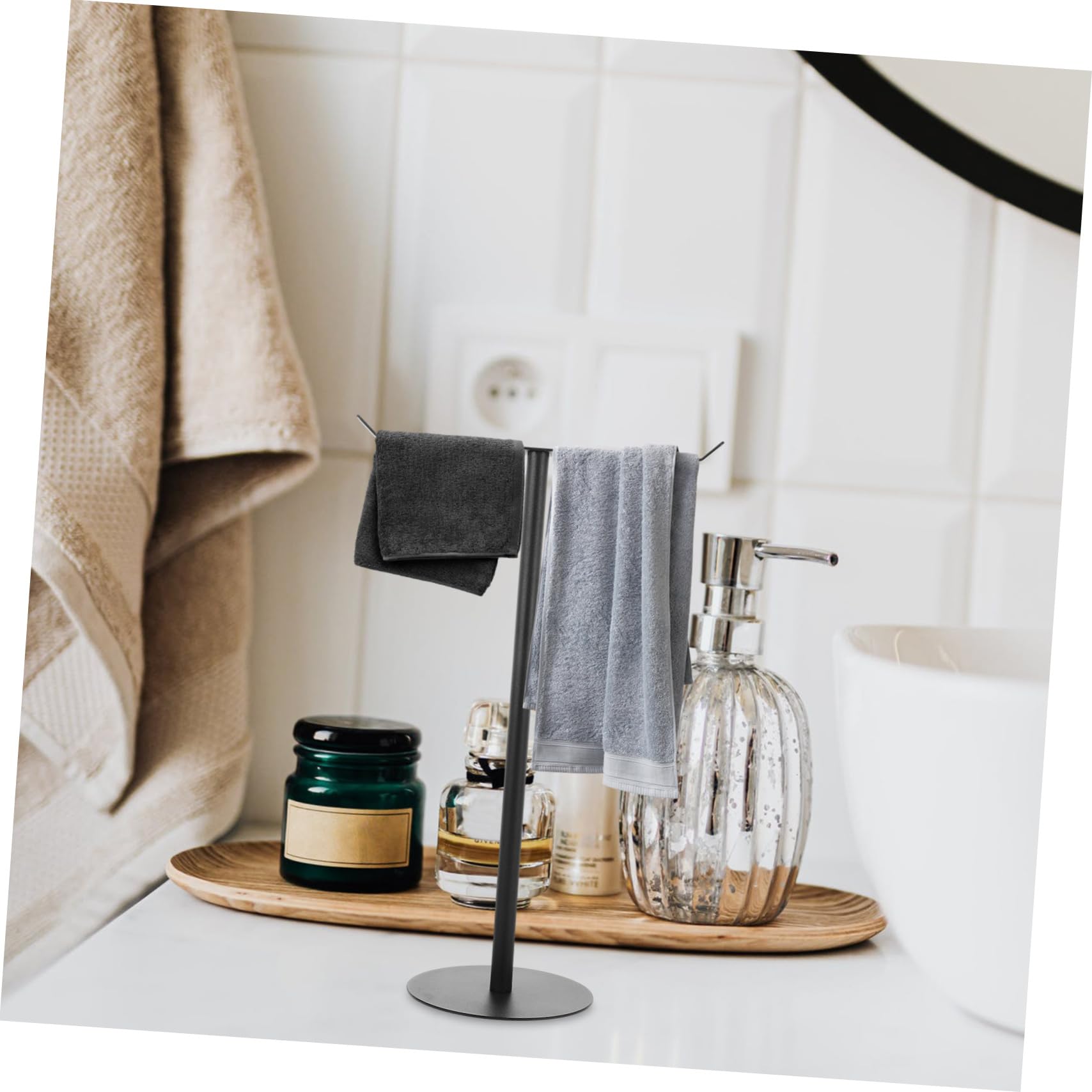 Anneome ,t- Towel Rack for Kitchen Towel Holder for Kitchen Washcloths Towels Bathroom Shelf Organizer Towel Storage Holder Towel Bar Bath Towel Rack Iron Black