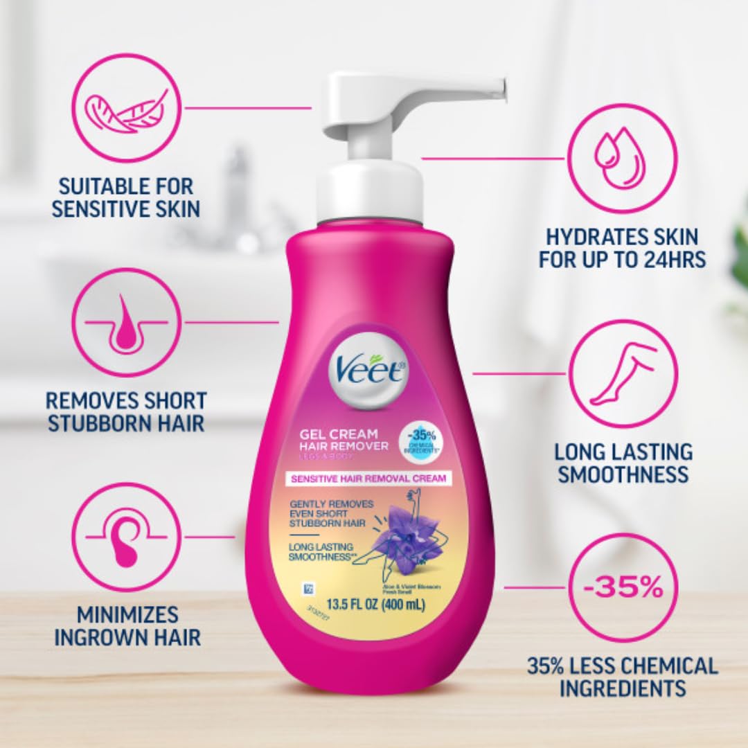 Veet Gel Hair Remover Cream, Sensitive Formula, 13.5 oz (Pack of 4)