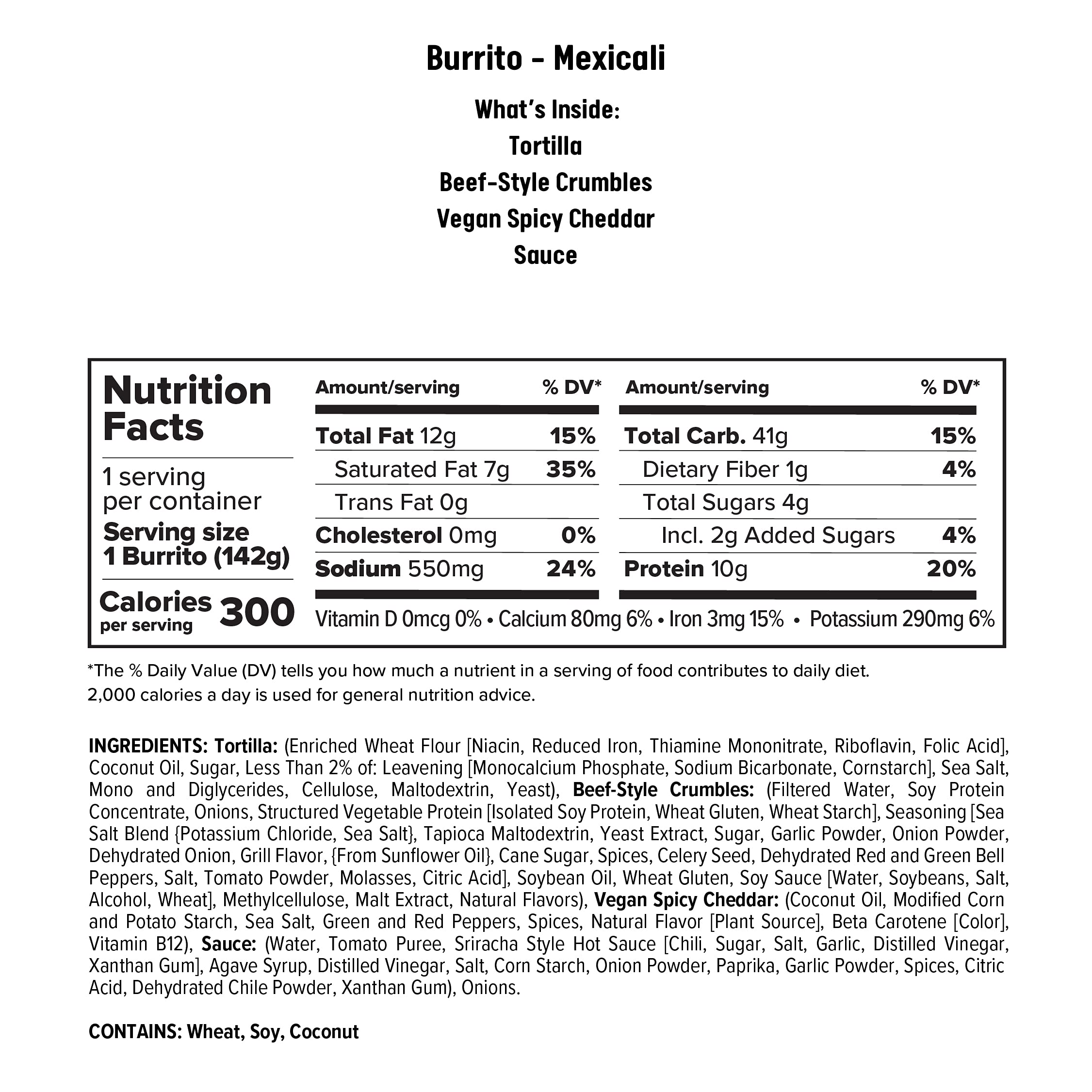 Alpha Foods Vegan Mexicali Burrito | 100% Plant-Based Protein | Dairy Free | Frozen Burrito | Meatless | 5oz (Single)