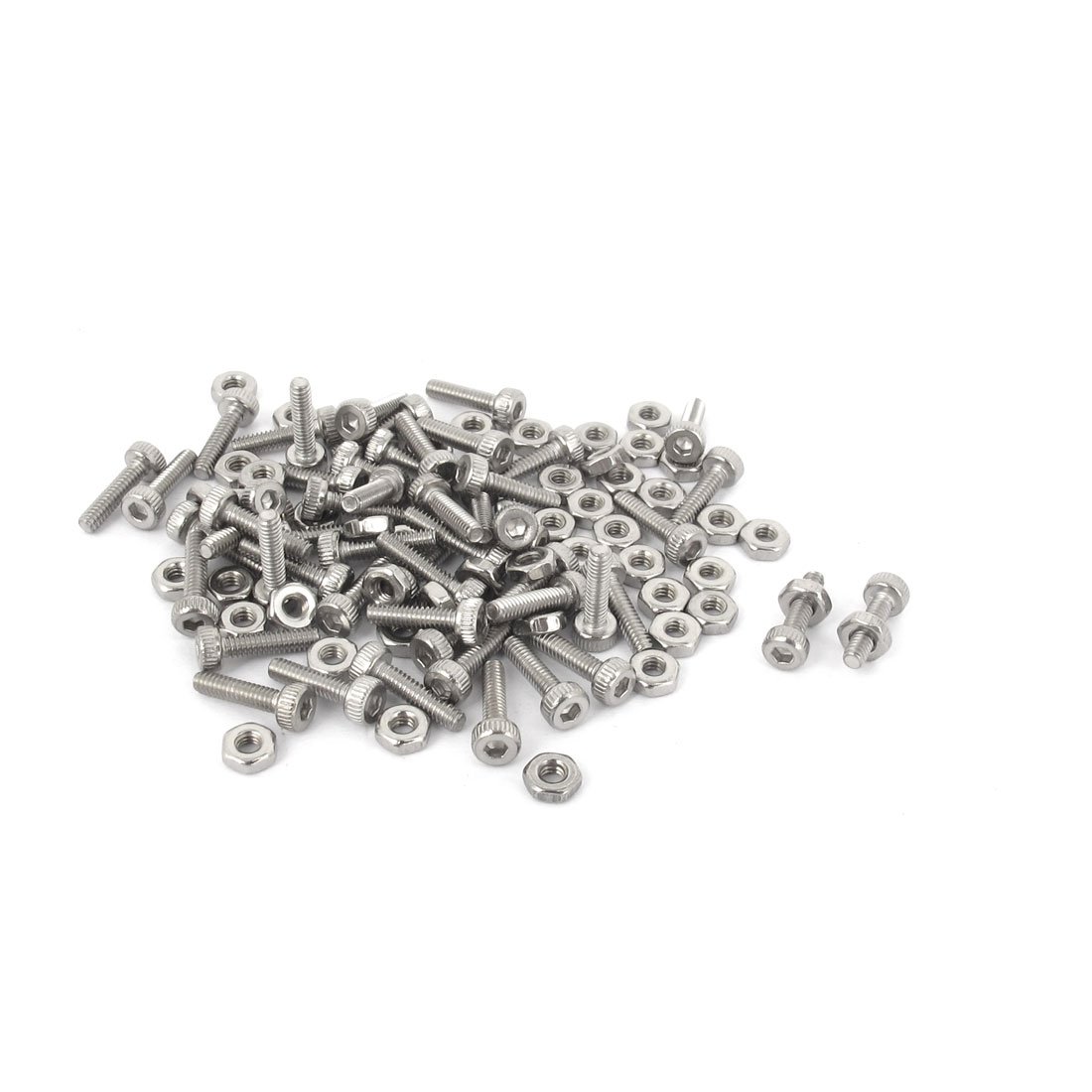 uxcell M2x8mm Hex Socket Head Knurled Cap Screws Bolts Nuts Set 50Pcs